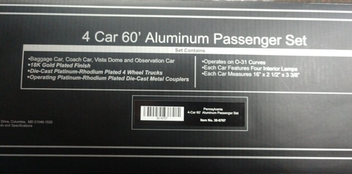 MTH RAILKING 30-6707 18k Gold Pennsylvania 60’ 4 -car Passenger Set O ...