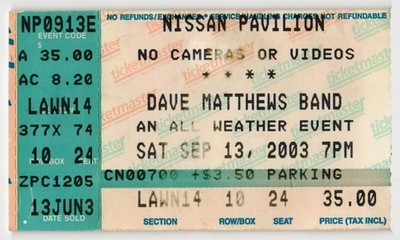 Vintage 2003 Dave Matthews Concert Ticket Stub Bristow VA | eBay