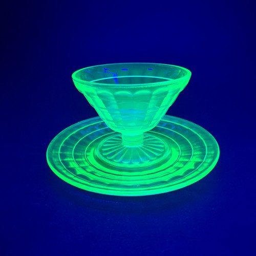 Anchor Hocking Block Optic Green Sherbet & Plate Set Uranium Depression ...