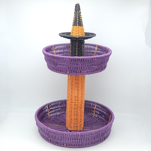 Wicked Ciroa 2 Tier Serving Stand Halloween Witch's Hat Resin Wicker ...