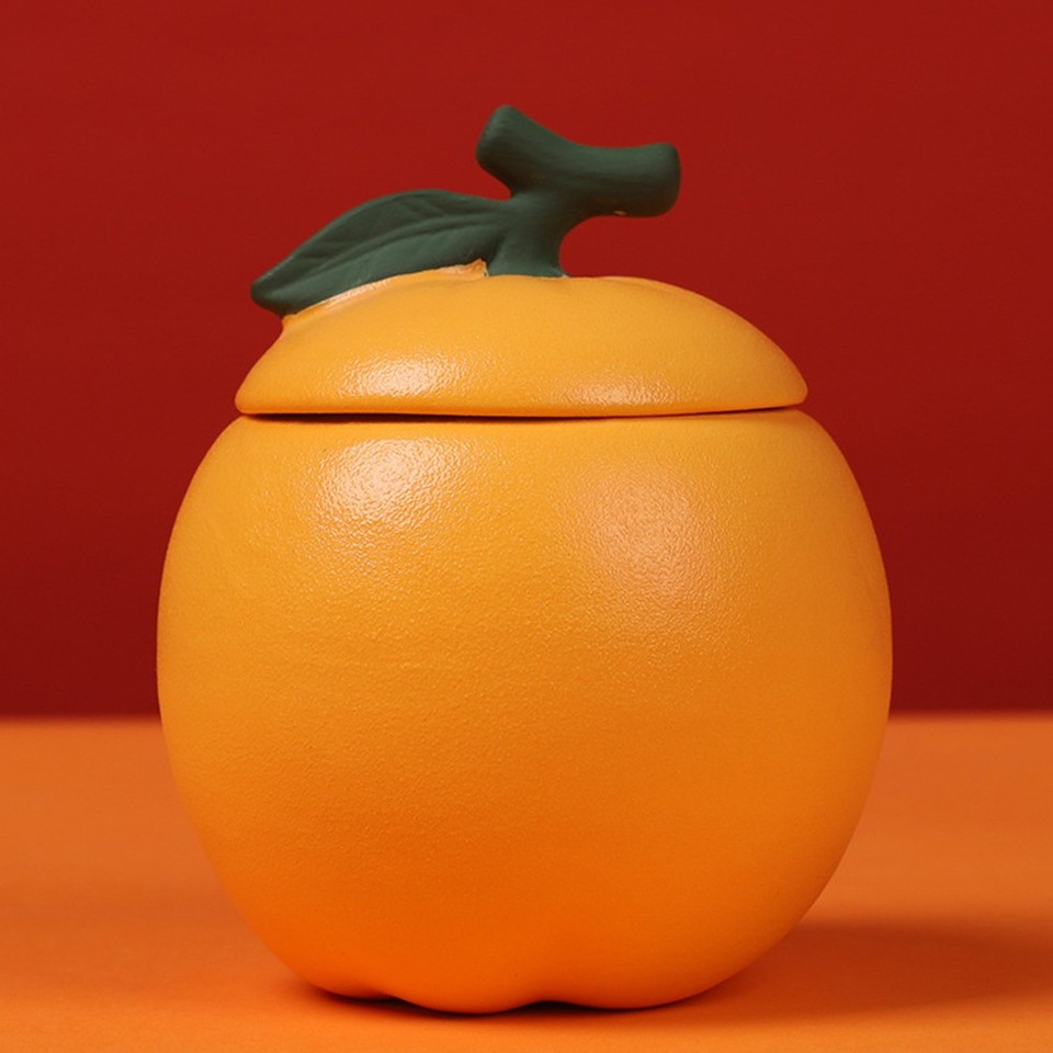 Sealed Ceramic Tea Jar Kitchen Storage Box Tea Orange Shaped Container ...