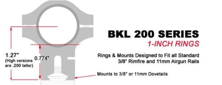 BKL 257 1" 3/8"-11mm Dovetail Rimfire Airgun Scope Mount Rings - Medium ...