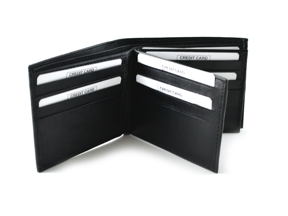 Men's Black Leather Wallet 18 Credit Cards Slots Bi-fold Money ...