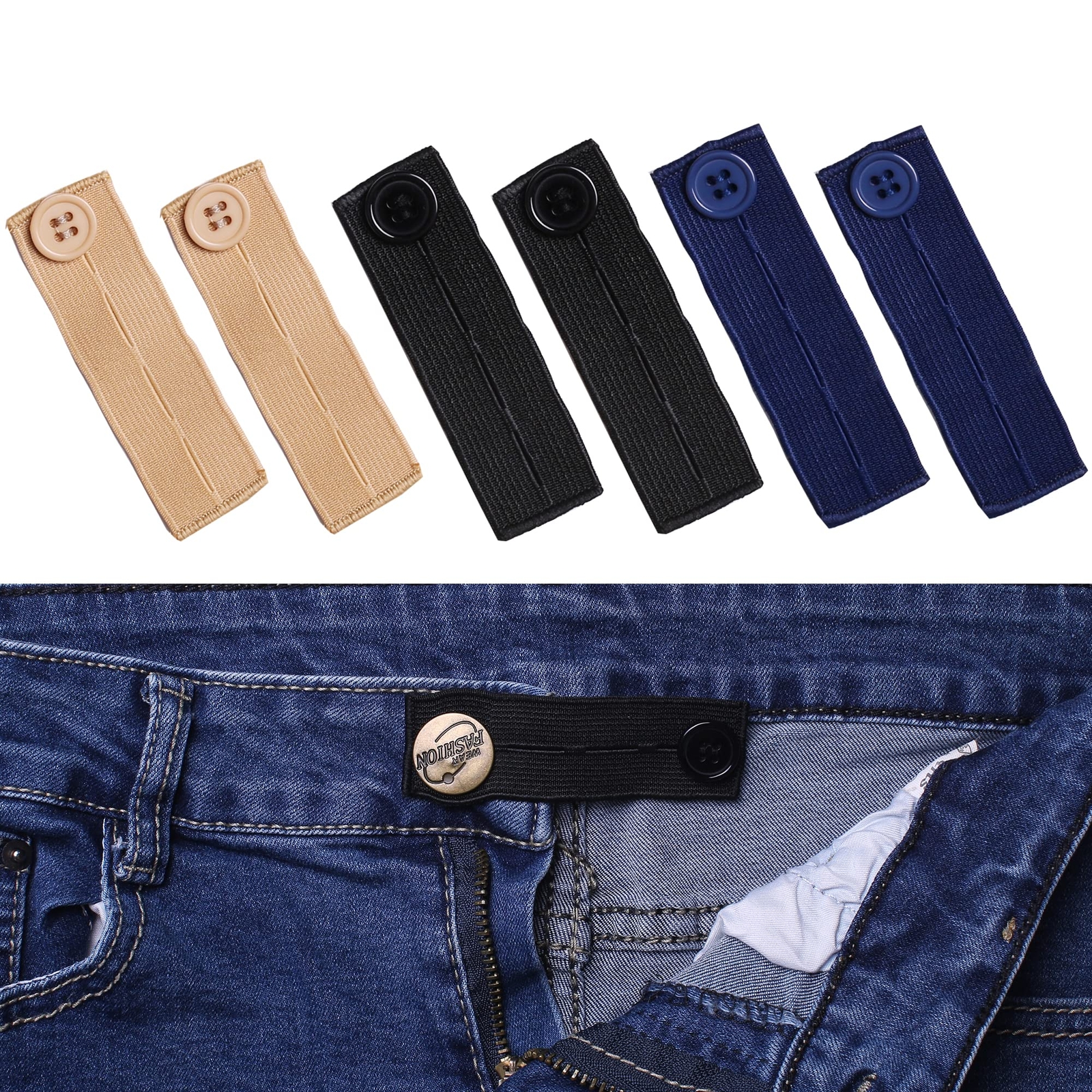 6 Pack Elastic Pants Button Waist Extenders Waistband Expander for ...