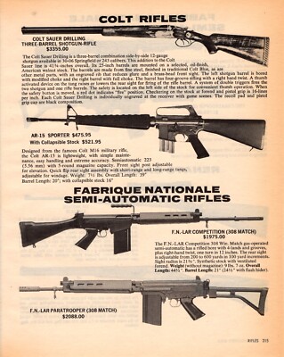 1982 Print Ad Colt AR15 Sporter & Sauer Drilling Rifle, FN LAR ...