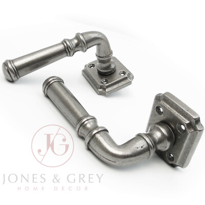 Antique Pewter effect Cast Iron Lever Door Handles on Rose Vintage ...