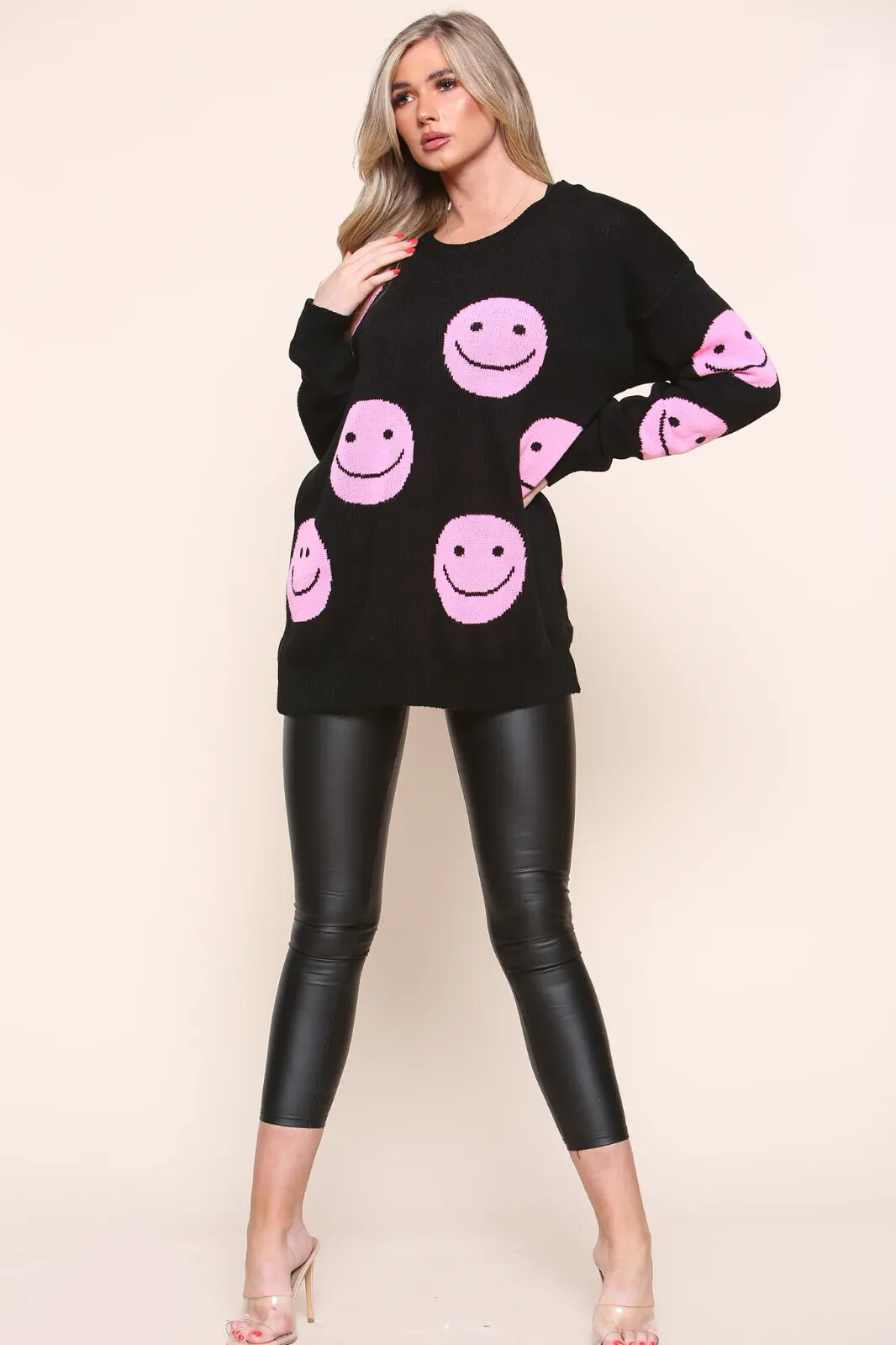 Women's Ladies Christmas Oversize Knitted Sweater Smiley Faces Baggy ...