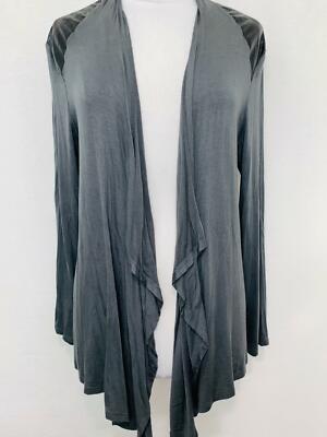 NWT's Women's COVINGTON Cozy W/ Pleather Dim Grey Shoulder Cardigan sz ...