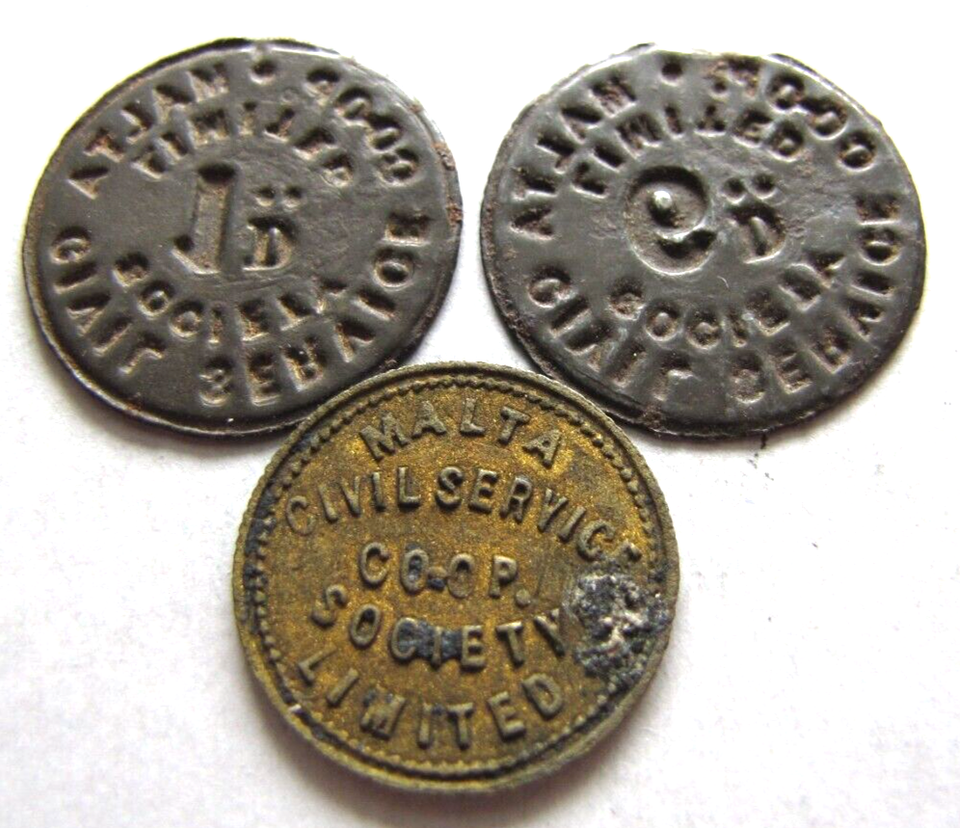 Malta tokens - Civil Service Co-op Ltd., Penny, Sixpence, Half ...