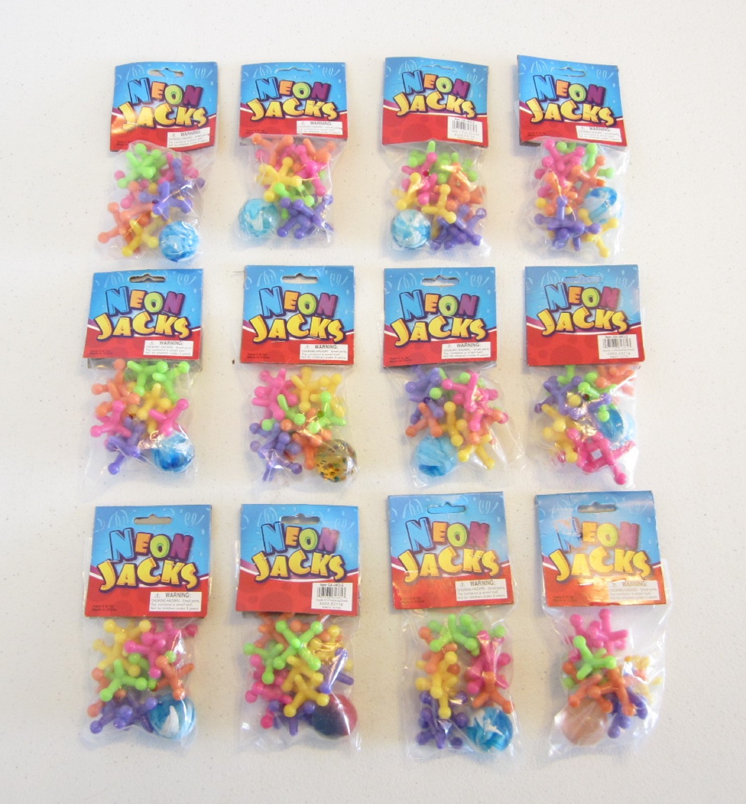 18 SETS OF NEW LARGE SIZE NEON JACKS AND RUBBER BOUNCE BALL GAME ...