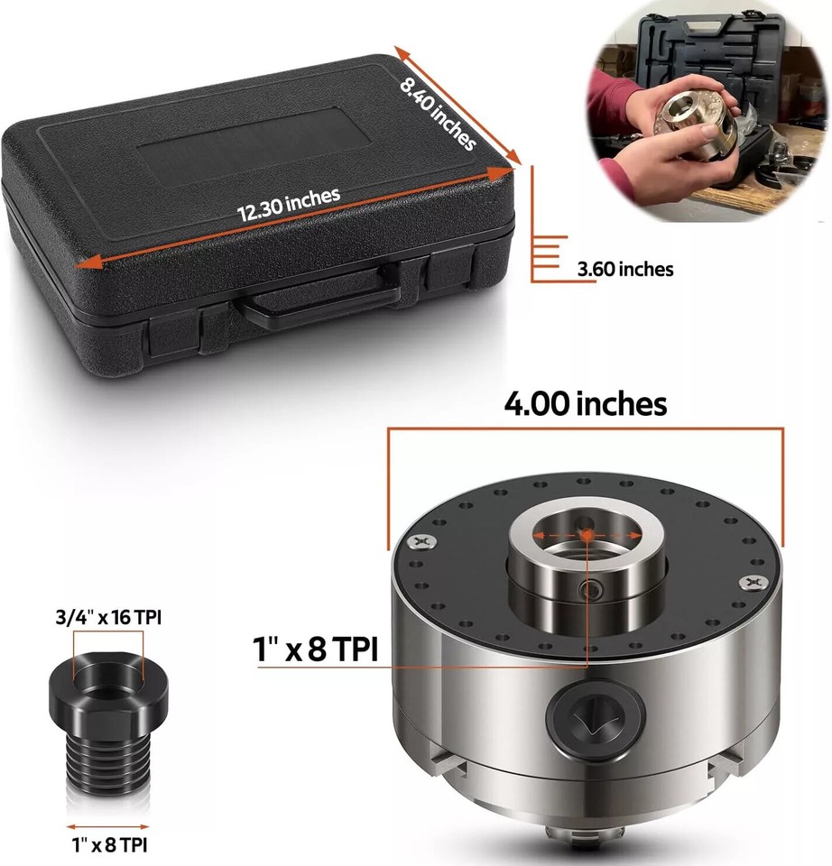 For Nova 1" x 8 TPI Thread 4-Inch Self-Centering 4 Jaw Wood Lathe Chuck ...