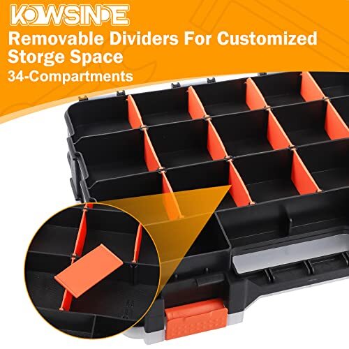 Double Side Tool Organizer Hardware Storage Box 34-Compartments Small ...