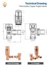 Radiator Towel Rail Valves Angled Copper Thermostatic TRV Central ...