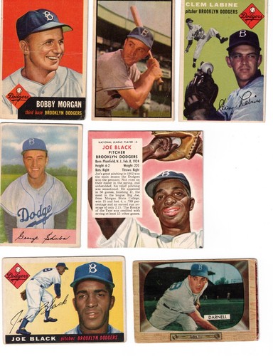 seven 1953-1954-1955 brooklyn dodger topps, bowman & redman baseball ...