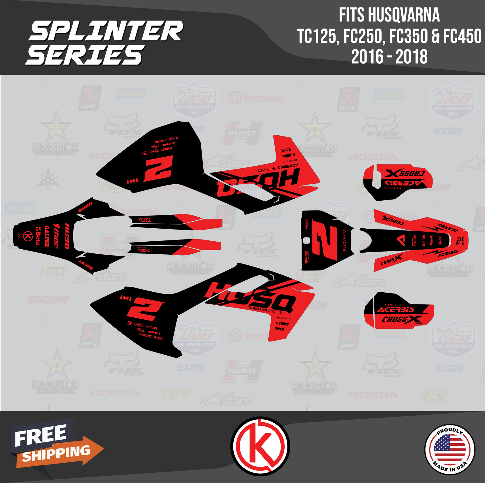 Graphics Kit for Husqvarna TC125 FC250 FC350 FC450 2016-2018 Splinter ...