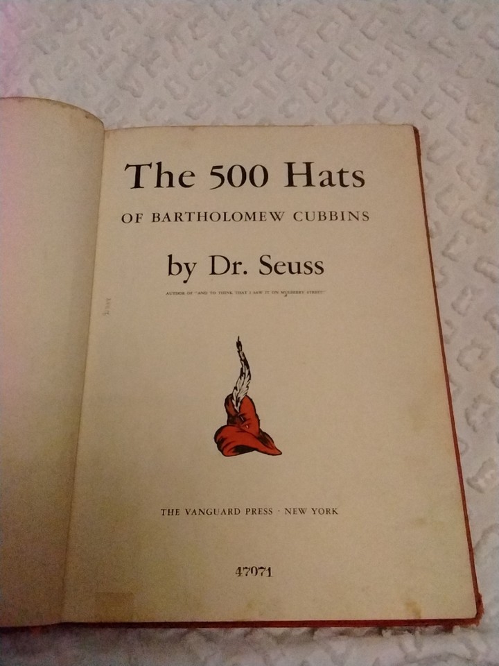 The 500 Hats of Bartholomew Cubbins, Dr. Seuss - 1938 Book Club Ed ...
