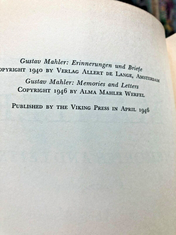 RARE VINTAGE! GUSTAV MAHLER: MEMORIES & LETTERS By Alma Mahler (1946 ...