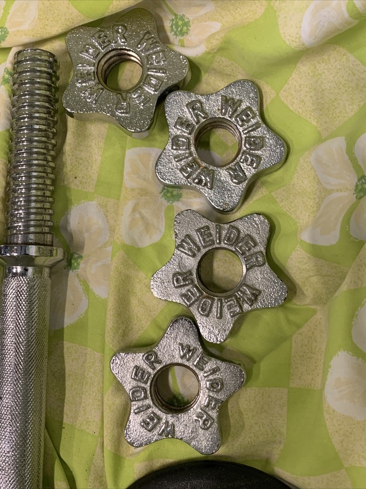 Pair Weider 14” Chrome Dumbbell Barbell W/ Screw Collar Lock Nuts 3 Lbs ...