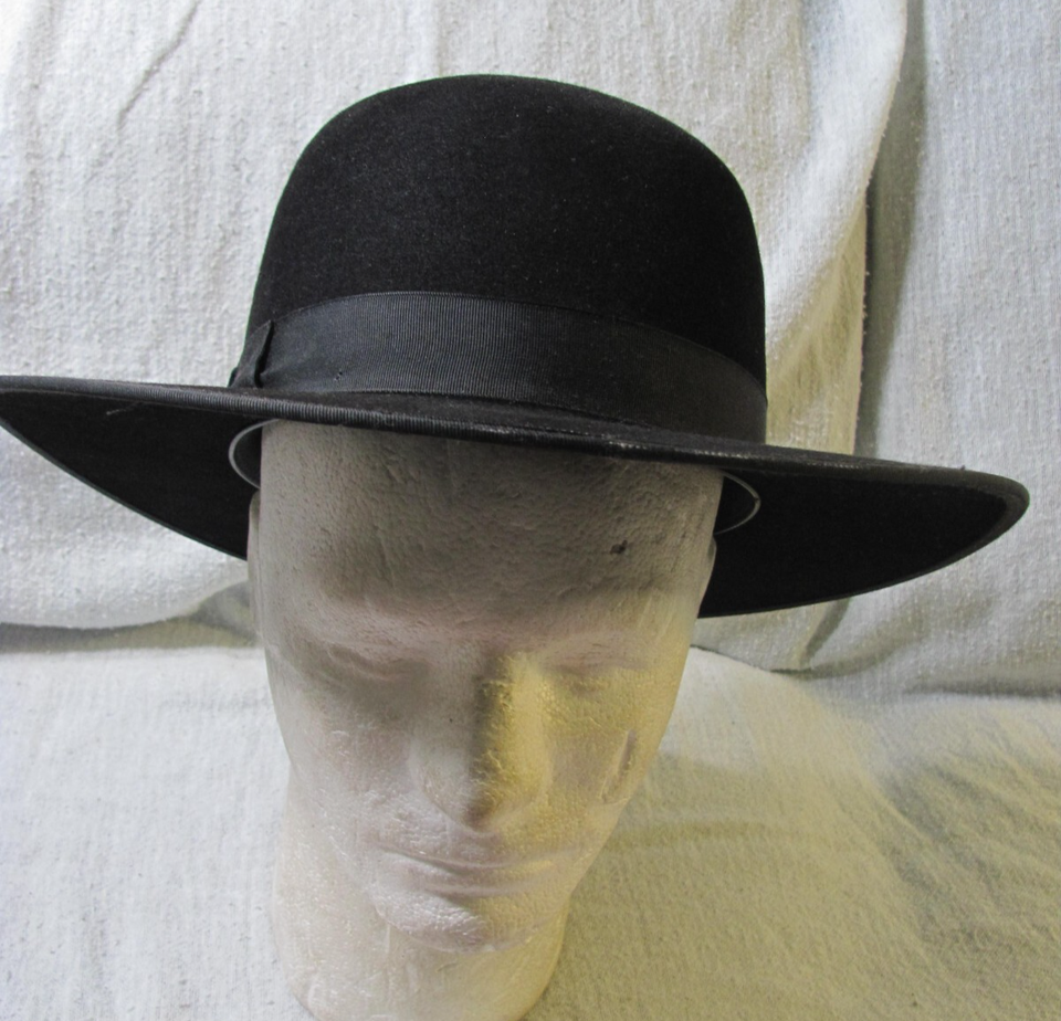 AUTHENTIC AMISH BLACK LENOX HAT SZ 6 7/8 OVAL HALLOWEEN COSTUME FUR ...