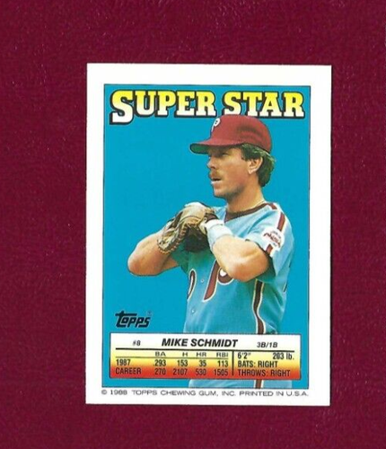 1988 Topps Sticker Super Star Mike Schmidt Phillies Baseball Card - #29 ...