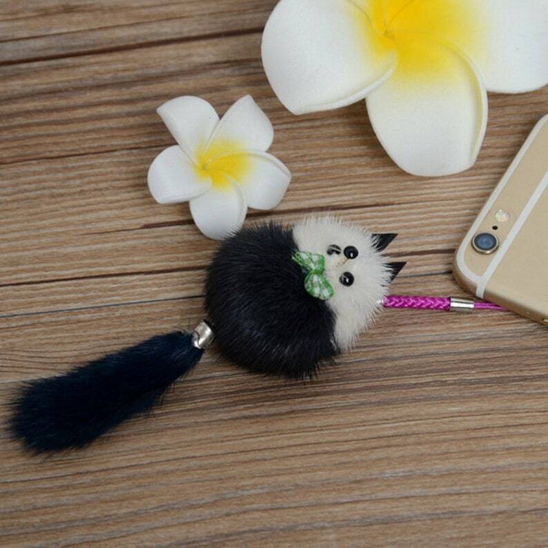 Furry Animal Keychain Real Mink Fur Lovely Fox Cute Gift Idea Bags ...