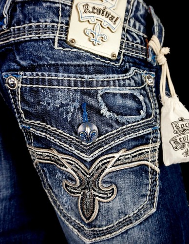 $220 Mens Rock Revival "Estep" Royal Blue Stitch Leather Inserts Faux ...