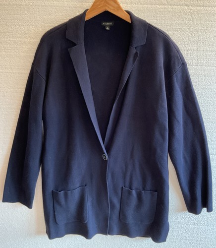 Talbots Sweater Jacket Blazer Women Large Blue Cotton Mid Thigh Gold ...