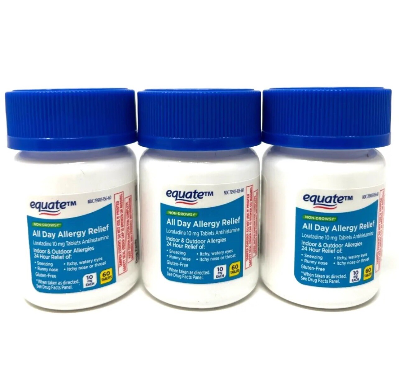 (3) Equate All Day Allergy Relief Antihistamine Sealed 60 Tablets Each ...