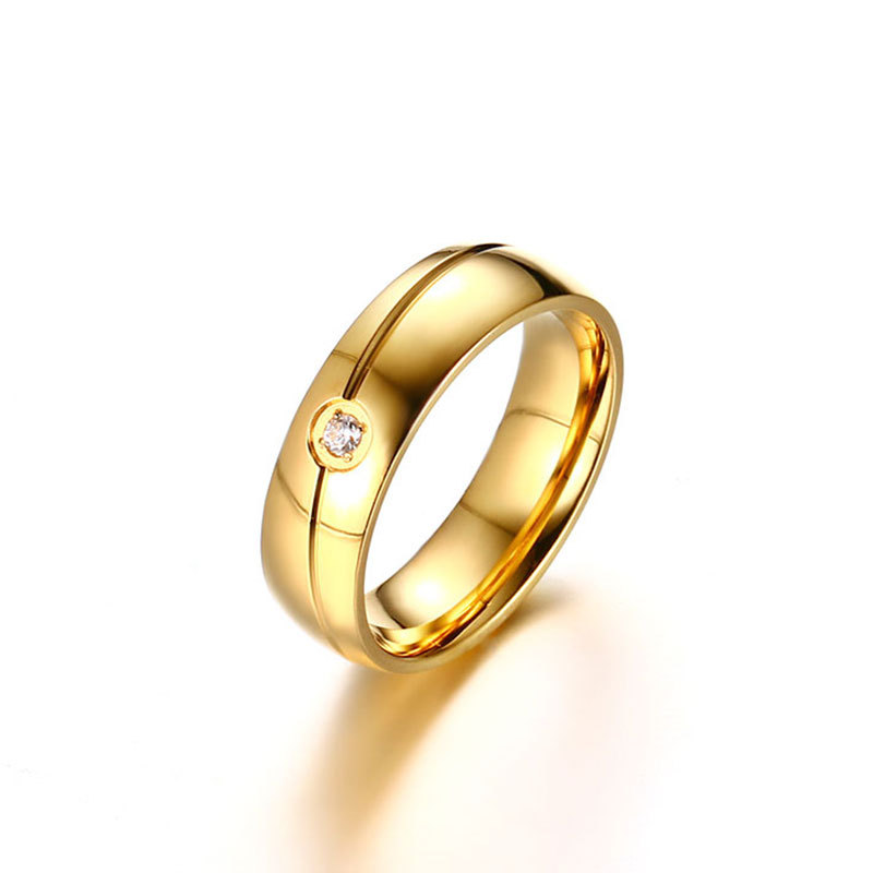6MM Gold Plated Wedding CZ Band Men Women Stainless Steel Wedding Ring ...