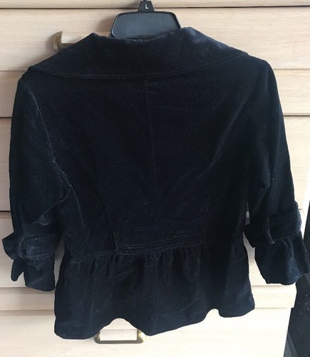 Mac & Jac 3/4 Sleeve Double Breasted Black Velvet Ruffles Blazer Jacket ...