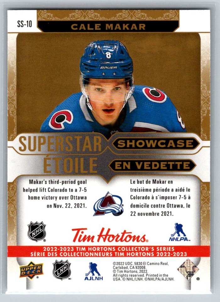 2022 Upper Deck Tim Hortons #SS-10 Cale Makar Superstar Showcase | eBay