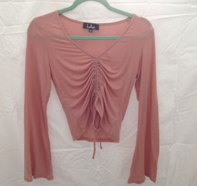 Lulus Lulu's No One Like Me Dusty Pink Ruched Long Sleeve Crop Top XS ...