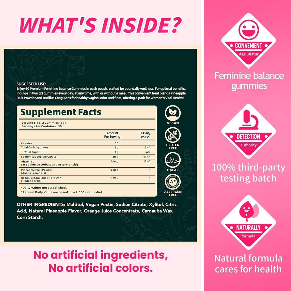 Premium Feminine Balance 60 Gummies Ph Maintain Vaginal Ph Balance ...