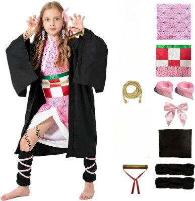 Kids Child Kamado Nezuko Costume Girl Boy Demon Slayer Halloween ...