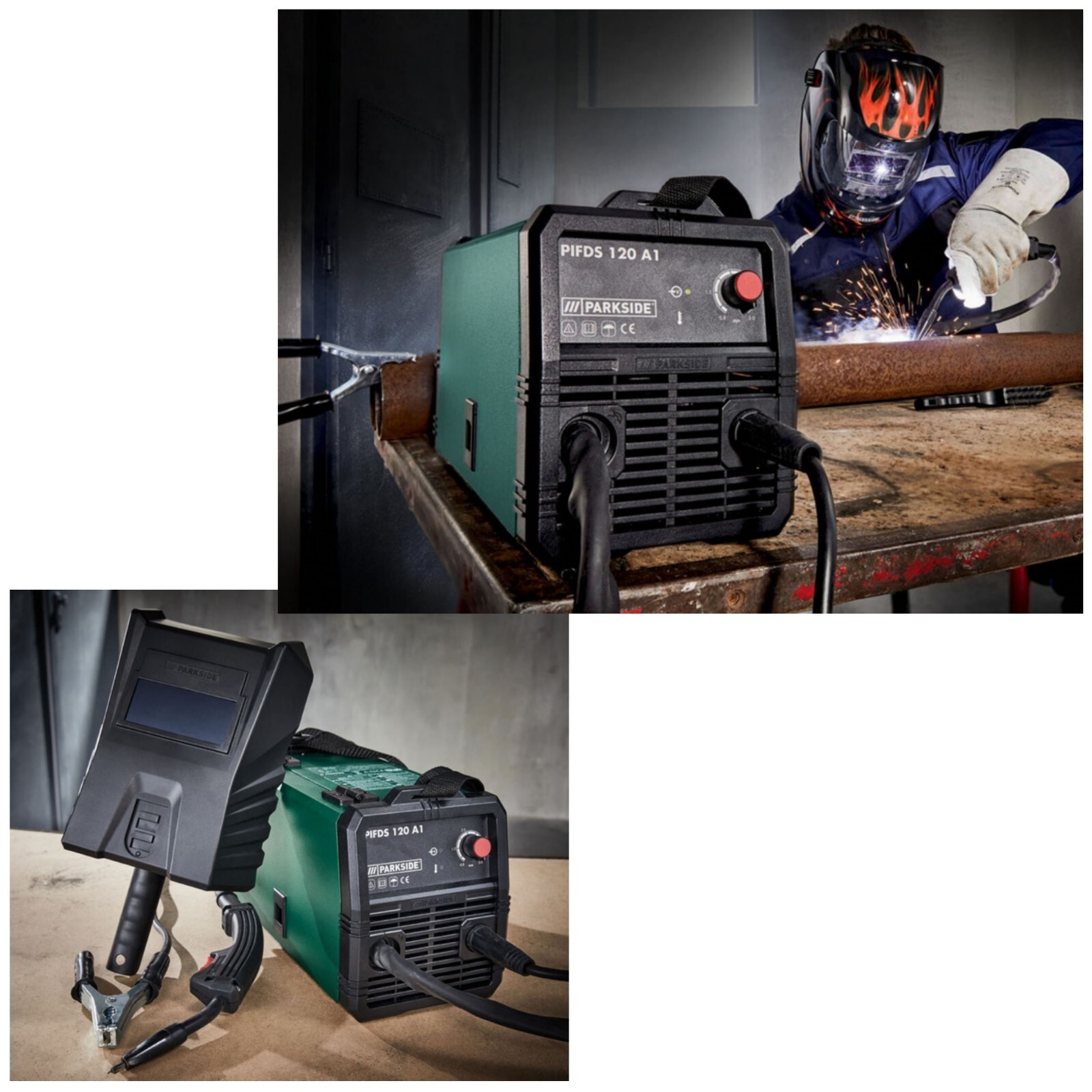 Parkside Inverter Flux Cored Wire Welder Welding Machine IP21S Gasless ...