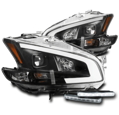 FOR 09-14 MAXIMA LED TUBE BLACK PROJECTOR HALOGEN HEADLIGHTS HEADLAMP W ...