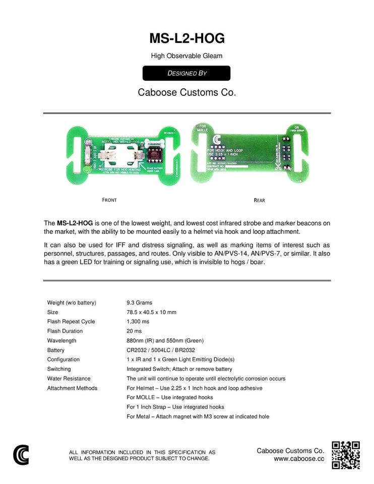 MS-L2-HOG 880nm IR &Green Strobe Marker Distress Device Night Vision ...