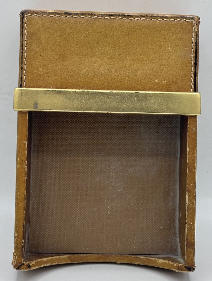 Vintage Mark Cross 4” x 6” Memo Sheet Desk Tray Box Leather & Brass ...