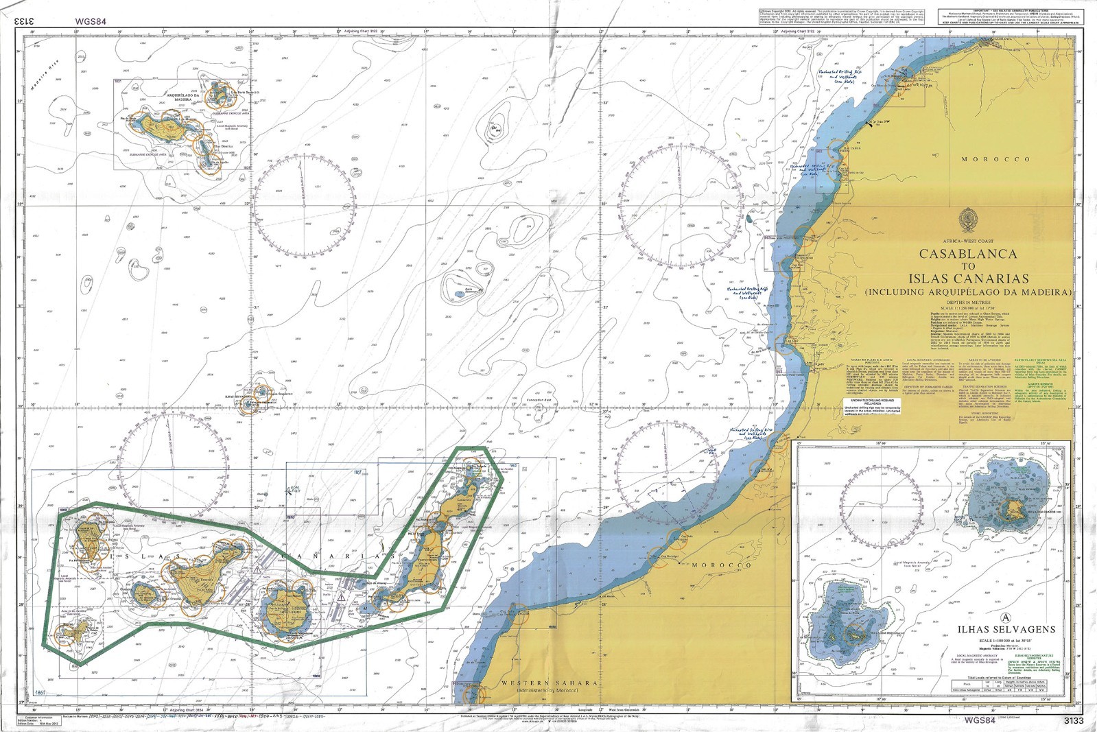 3133 Casablanca To Islas Canarias Africa West Coast Marine Map Chart Admiralty | eBay