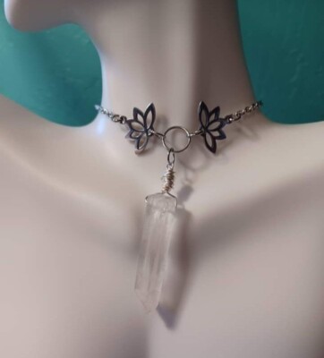 Clear Quartz Crystal Point Necklace, Gemstone, Circle, Choker, Lotus ...