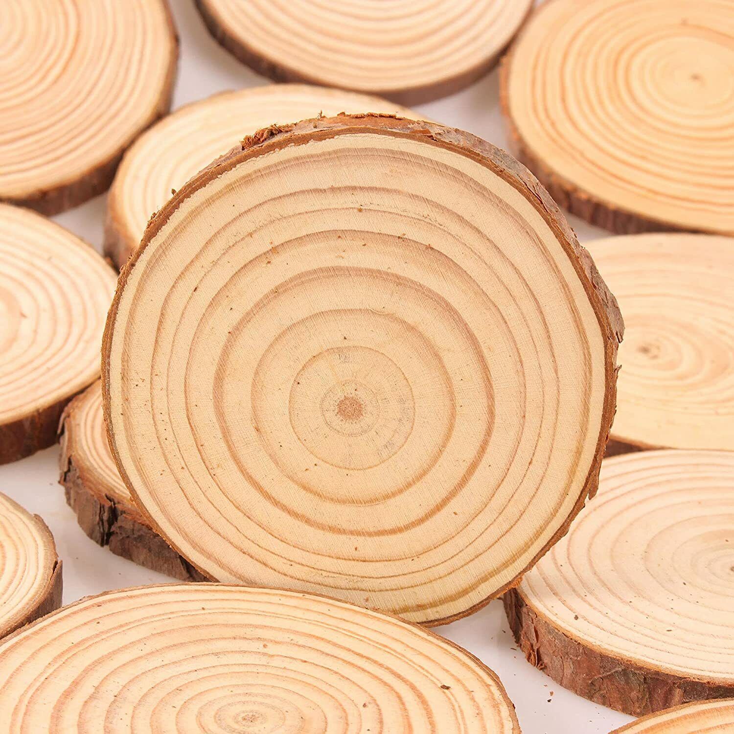 60/120Pcs Wood Slices Round Discs Tree Bark Log Wooden Circles 5-6 CM ...