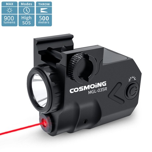 900 Lumen Rechargeable Red Laser Rail Gun Weapon Pistol Light ...