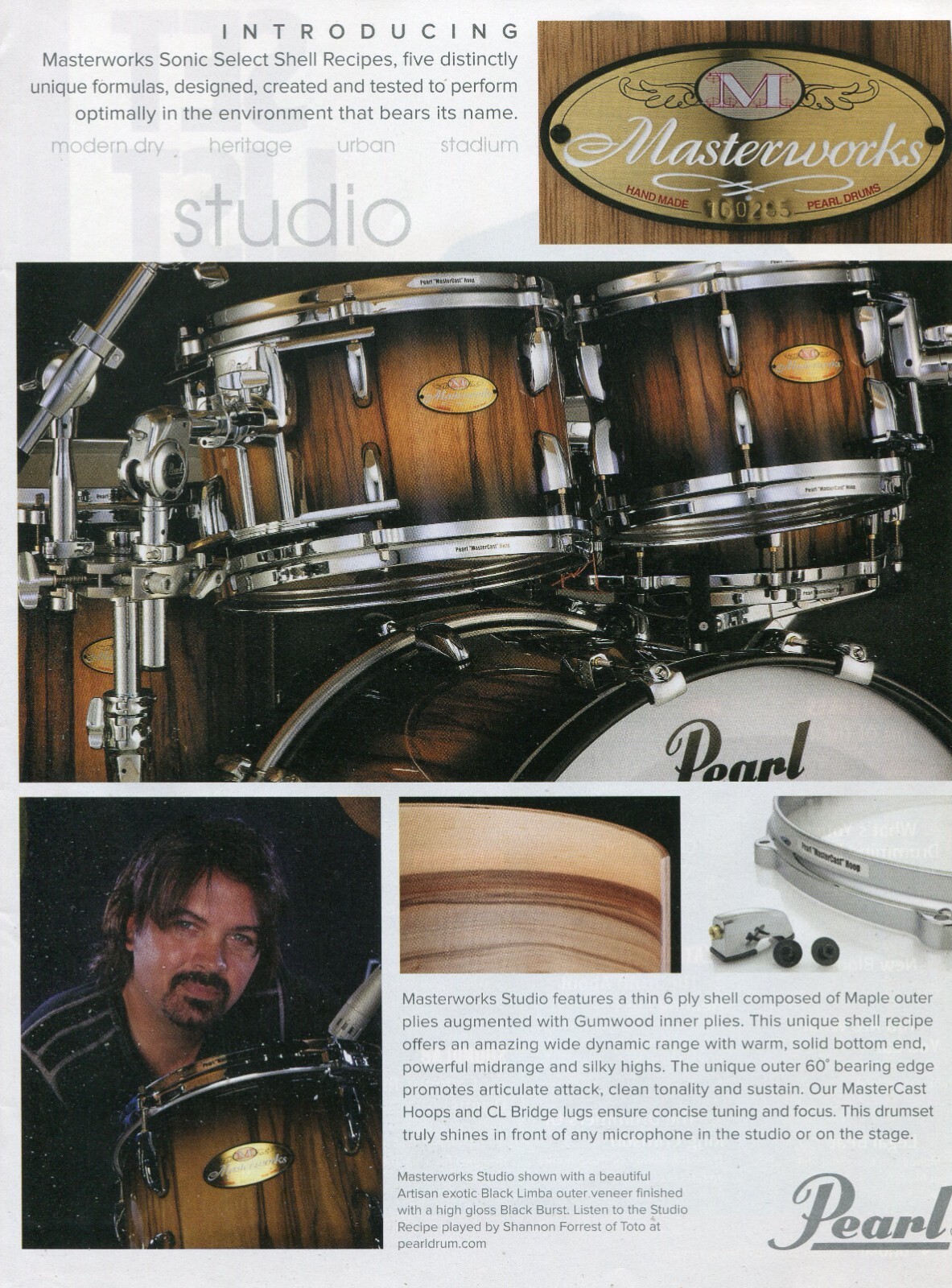 2017 Print Ad of Pearl Masterworks Sonic Studio Drum Kit w Shannon Forrest Toto | eBay