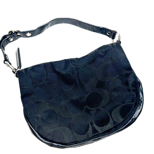 Medium Sized COACH Ali Signature Flap Shoulder Bag BLACK Textile ...