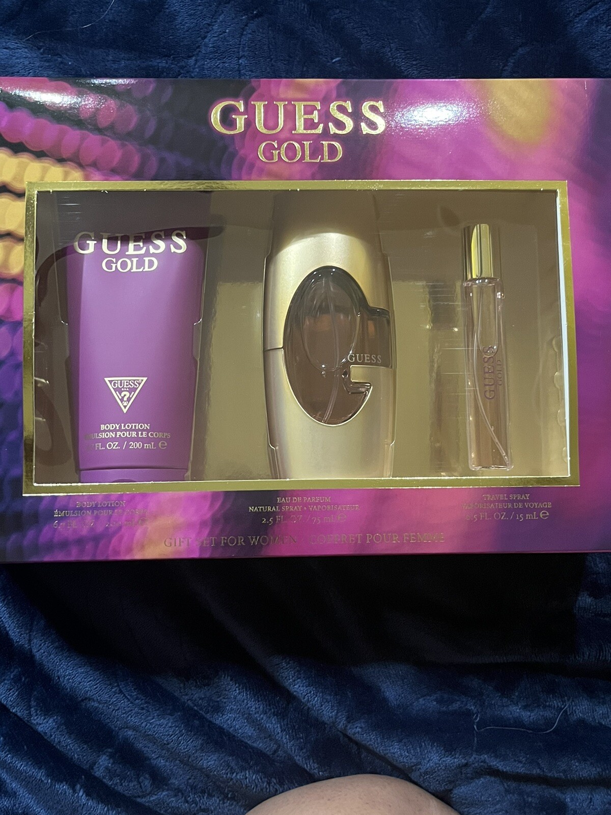 GUESS GOLD WOMEN 3PC SET 2.5 OZ PARFUM SPRAY + BODY LOTION +MINI | eBay