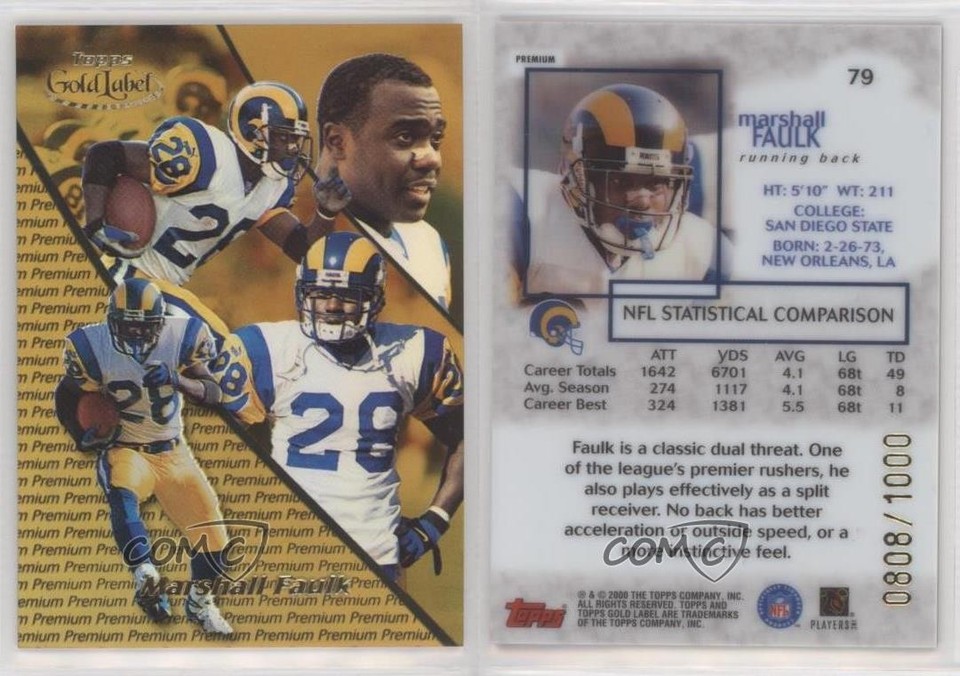 2000 Topps Gold Label Premium 808/1000 Marshall Faulk #79 HOF 9v7 | eBay