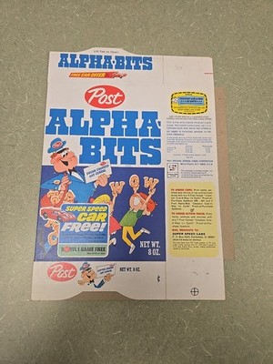 Vintage Post Alpha-Bits Cereal Box, Super Speed Car, NOS Factory Flat ...
