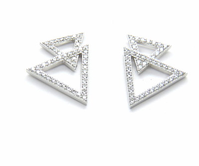 Silver Earrings 925 Lobe Double Triangles with Zircons | eBay Australia