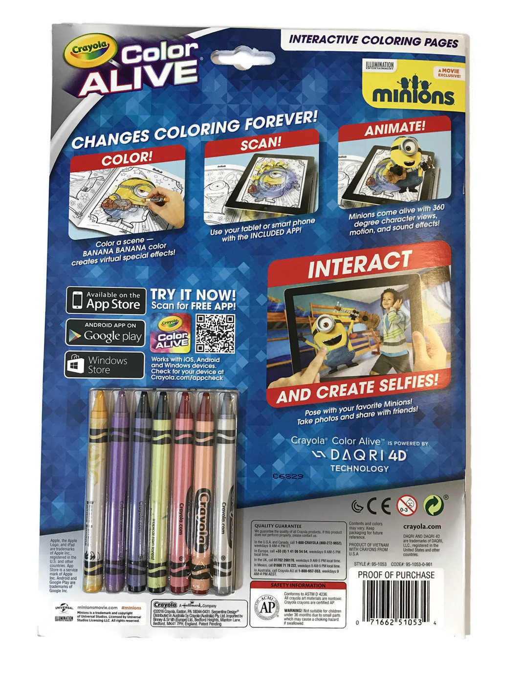 Crayola Color Alive Featuring Minions 16 Pages & 7 Crayons Ages 4 Binab ...
