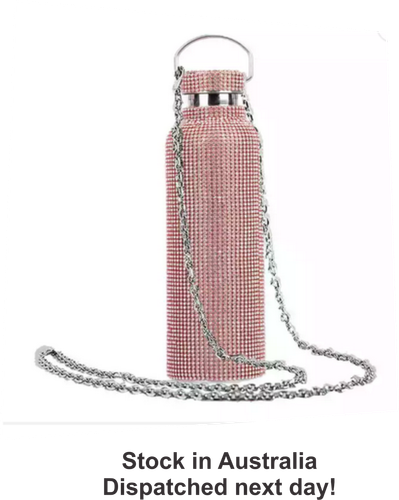 Bling Rhinestone Diamond Stainless Thermos & Chain Bottle Rose Gold ...